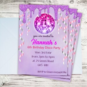 Personalised Girls Pink Disco Birthday Party Invitations - Etsy