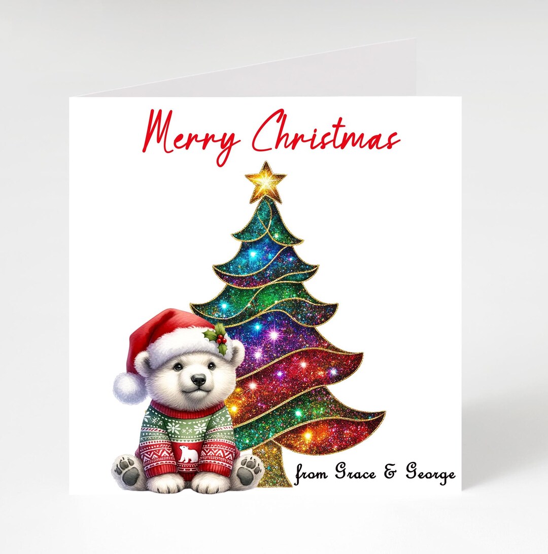 Merry Christmas Card, Pack of Christmas Card, Personalised Teddy ...