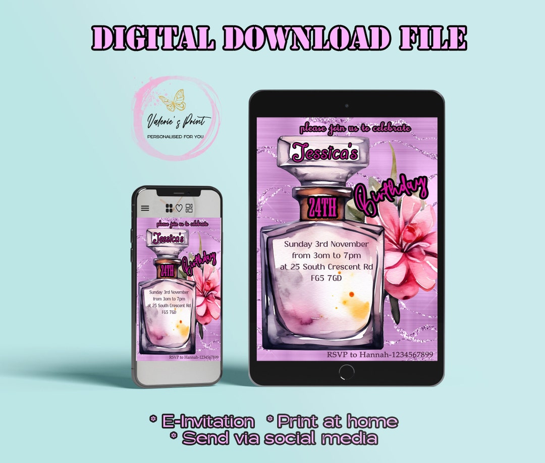 Digital Perfume Birthday Party Invitations, Download Invitations ...