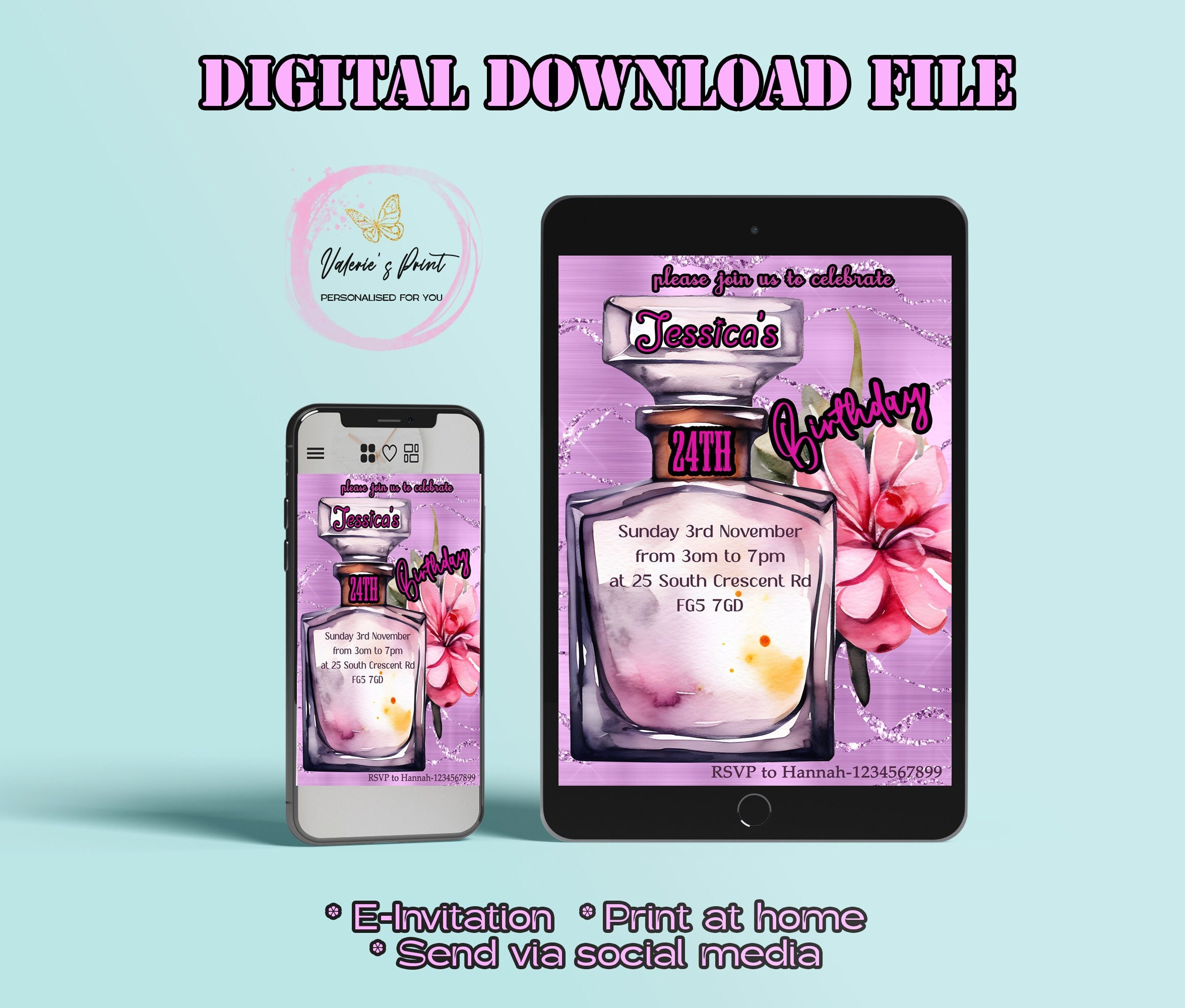 Digital Perfume Birthday Party Invitations, Download Invitations ...