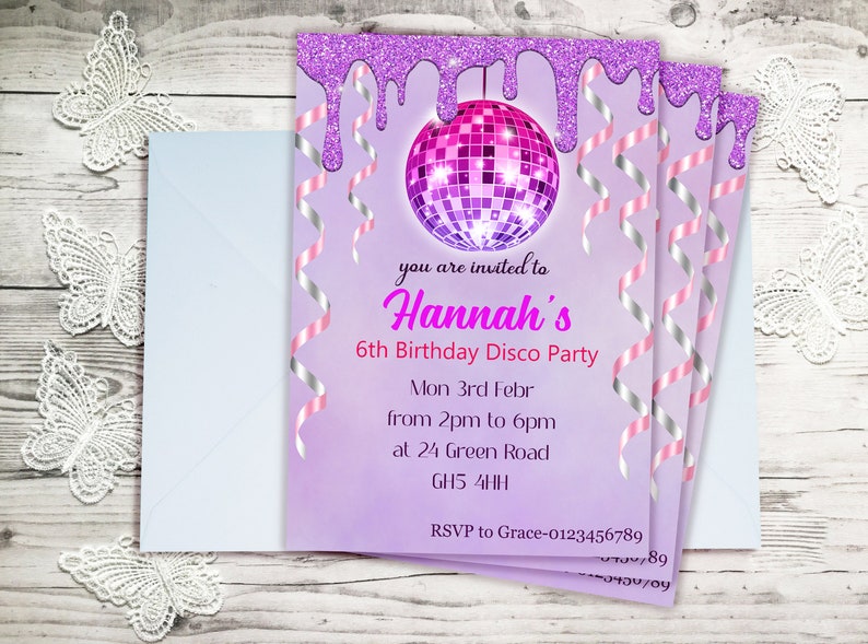 Personalised Girls Pink Disco Birthday Party Invitations - Etsy