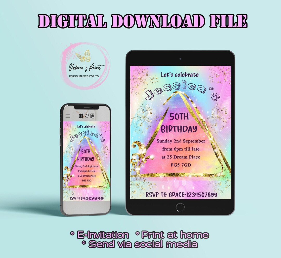 Digital Birthday Party Invitation, Download Party Invite, Digital File ...