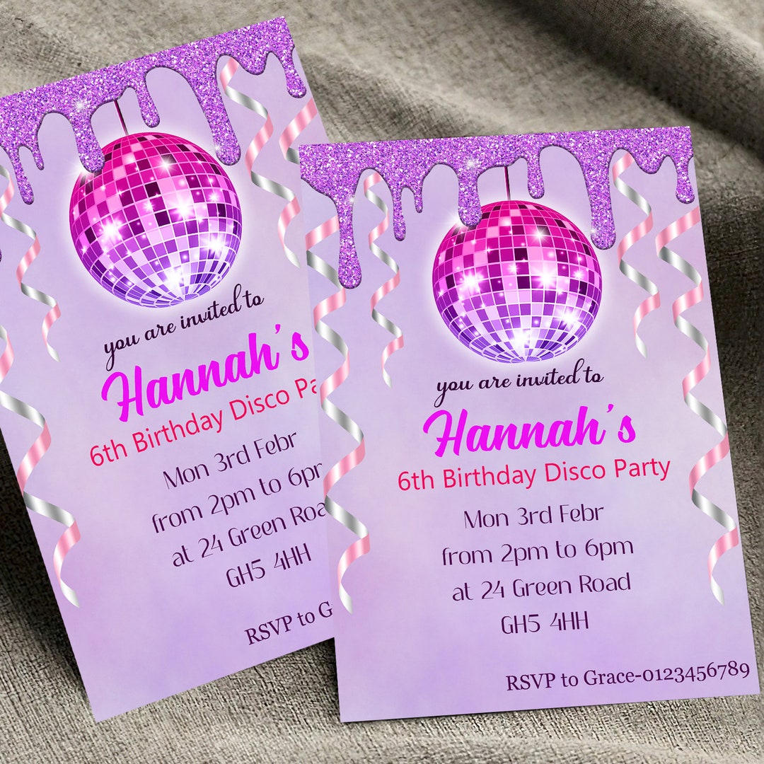 Personalized Pink Disco Birthday Party Invitations - Etsy UK