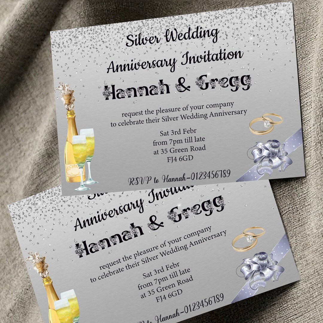 Personalised Silver Wedding Anniversary Party Invitations Invites - Etsy UK