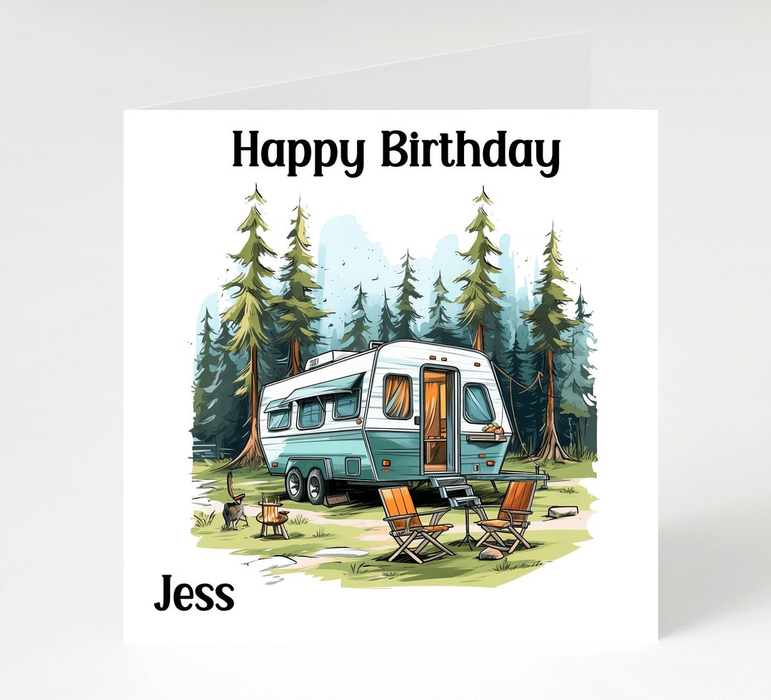 Camping Birthday Card, Personalised Birthday Card, Caravan Birthday ...