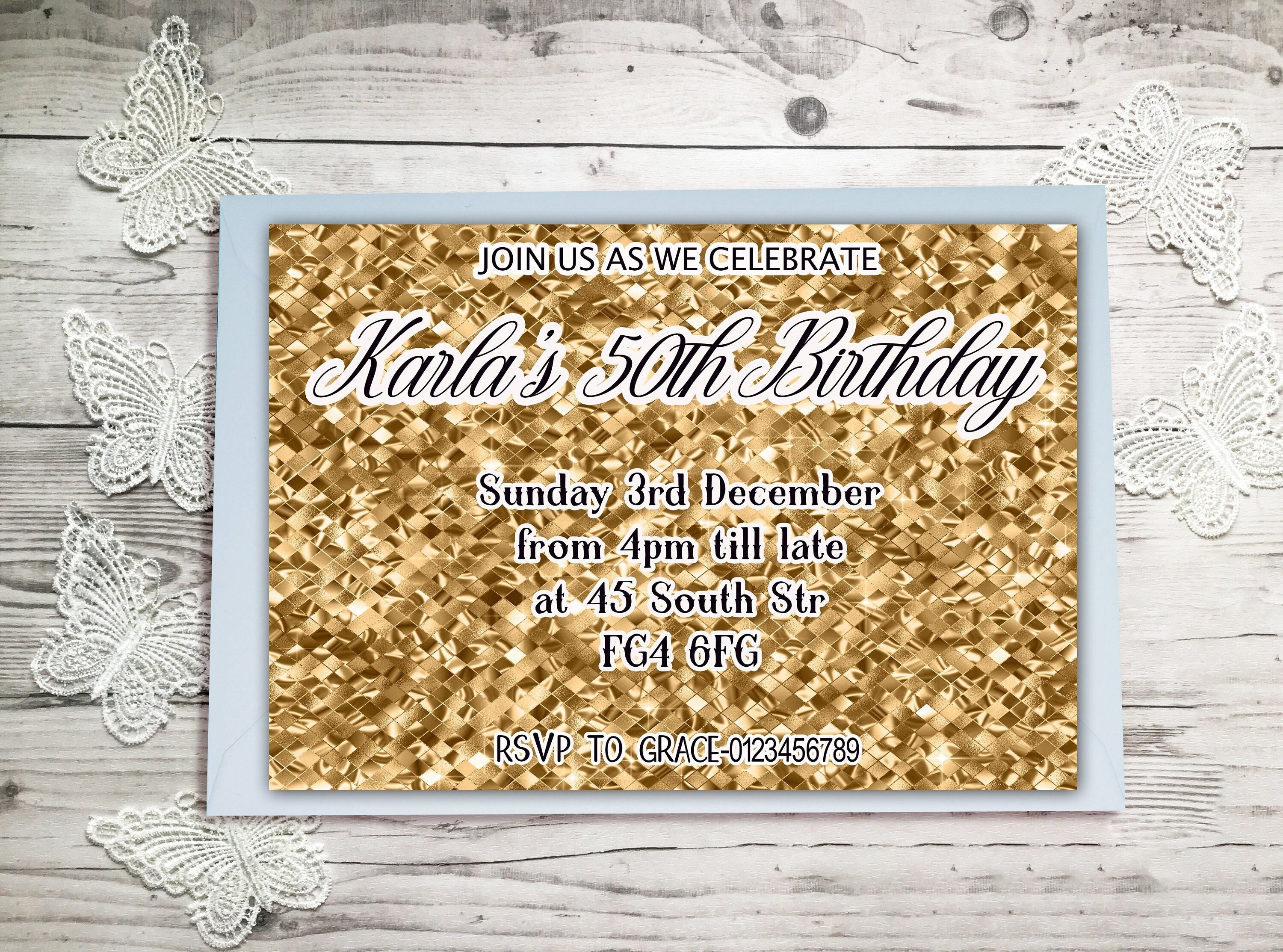 Personalised Gold Birthday Party Invitations A6 Invites 50th - Etsy