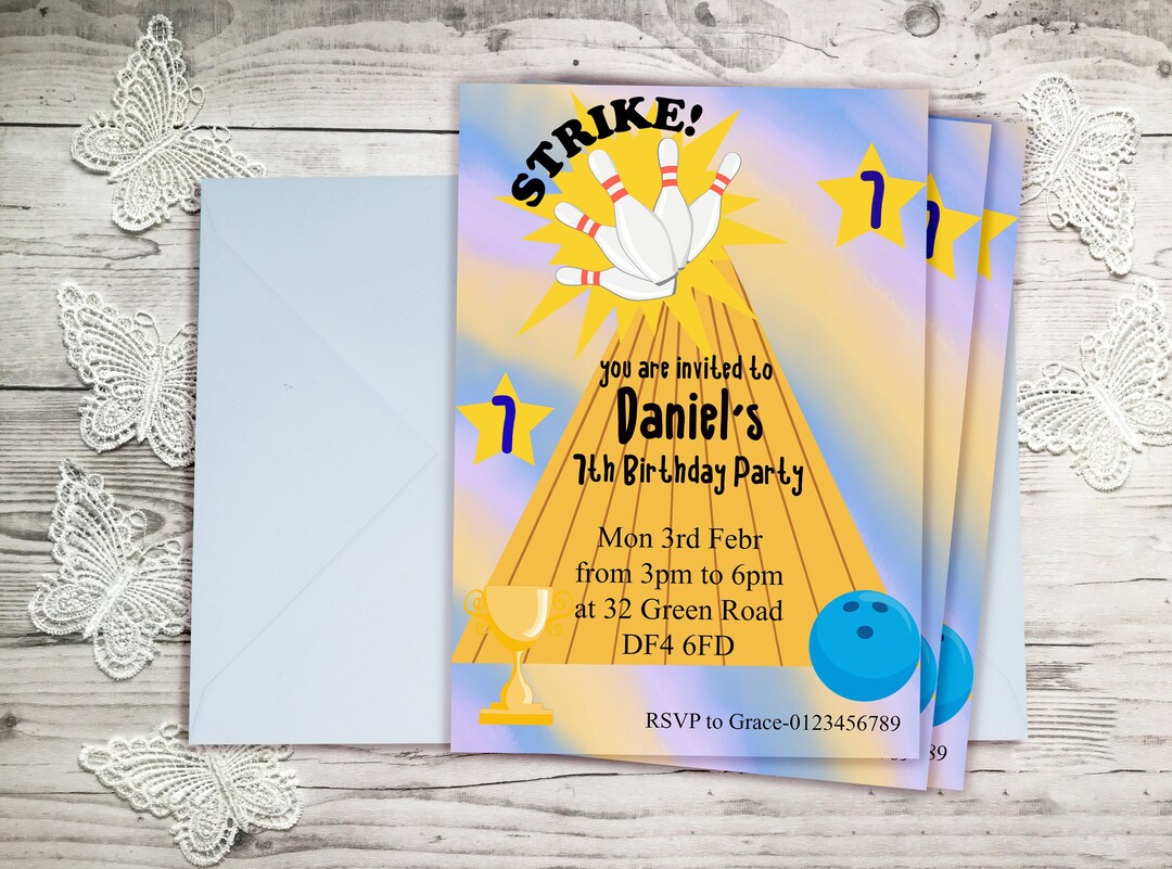Personalised Bowling Strike Birthday Party Invitations Boys - Etsy