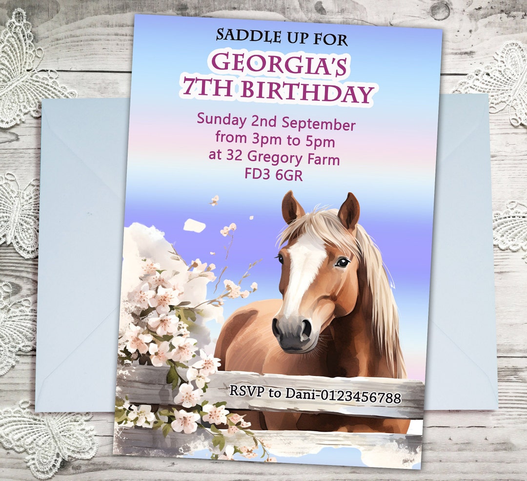 Horse Birthday Party Invites, Girls Horse Birthday Party Invitations ...