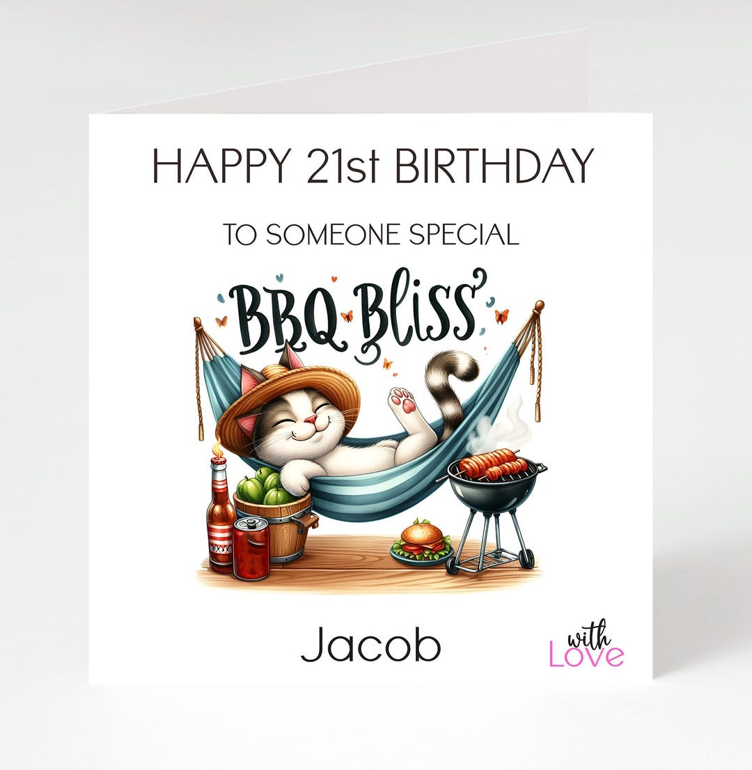 Personalised Birthday Card, BBQ Birthday Card, Funny Card With Cat, BBQ ...