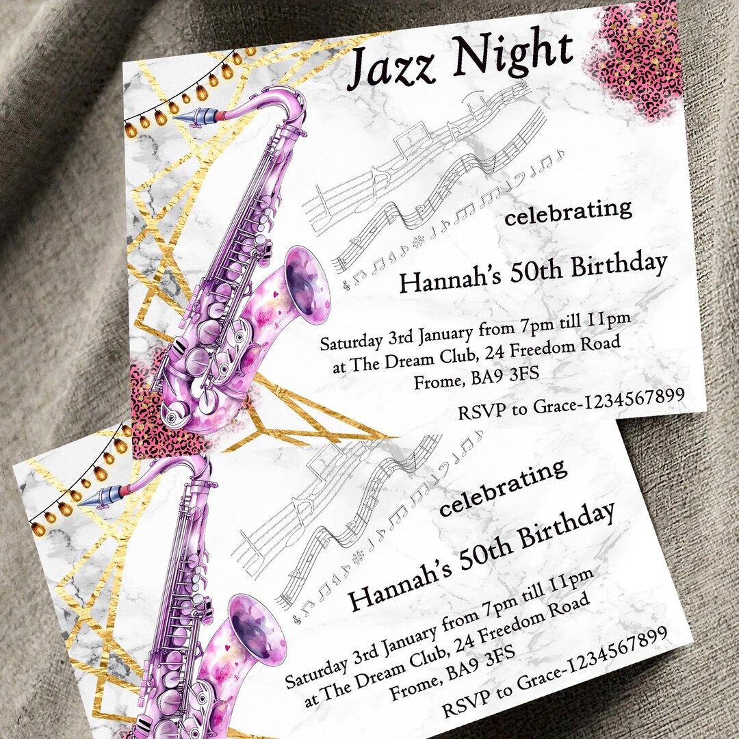 Jazz Night Party Invitations, Personalised Jazz Party Invites, Musical ...