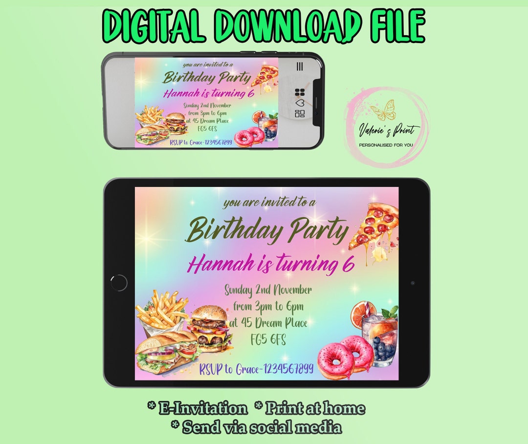 Fast Food Birthday Party Invitations, E-invite Donut Birthday Party ...