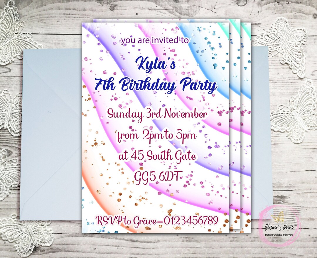 Personalised Fantasy Rainbow Birthday Party Invitations / Invites A6 ...