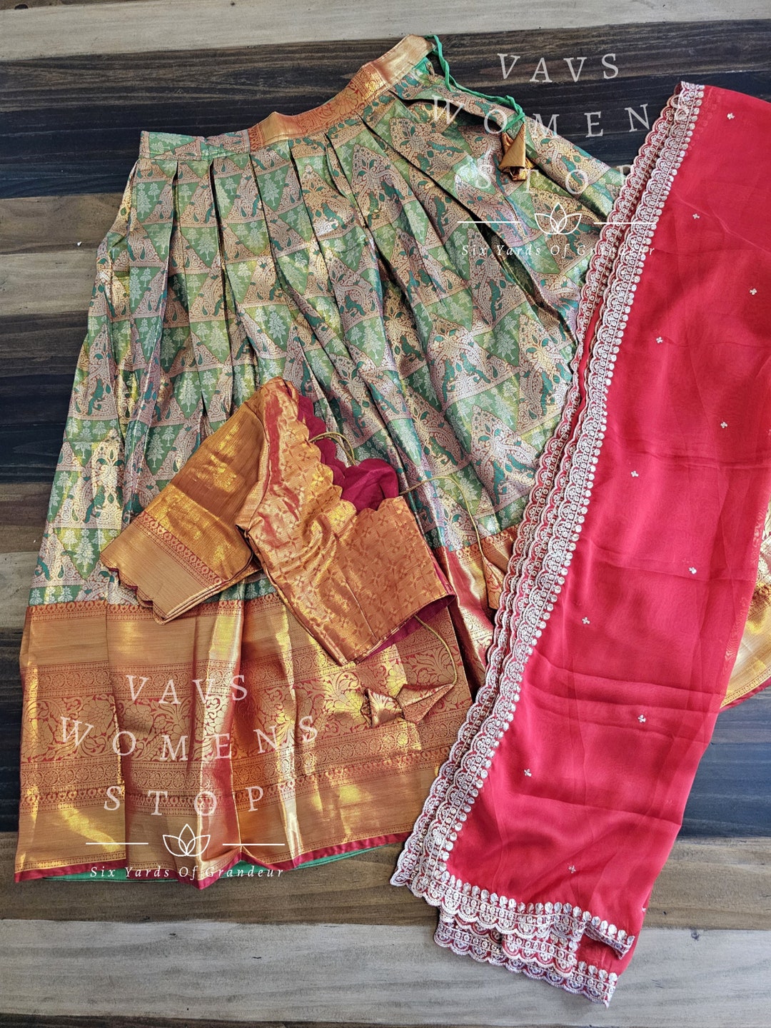 Designer Kanchi Silk Tissue Lehenga / Langa Voni Set Size 36 Expands ...