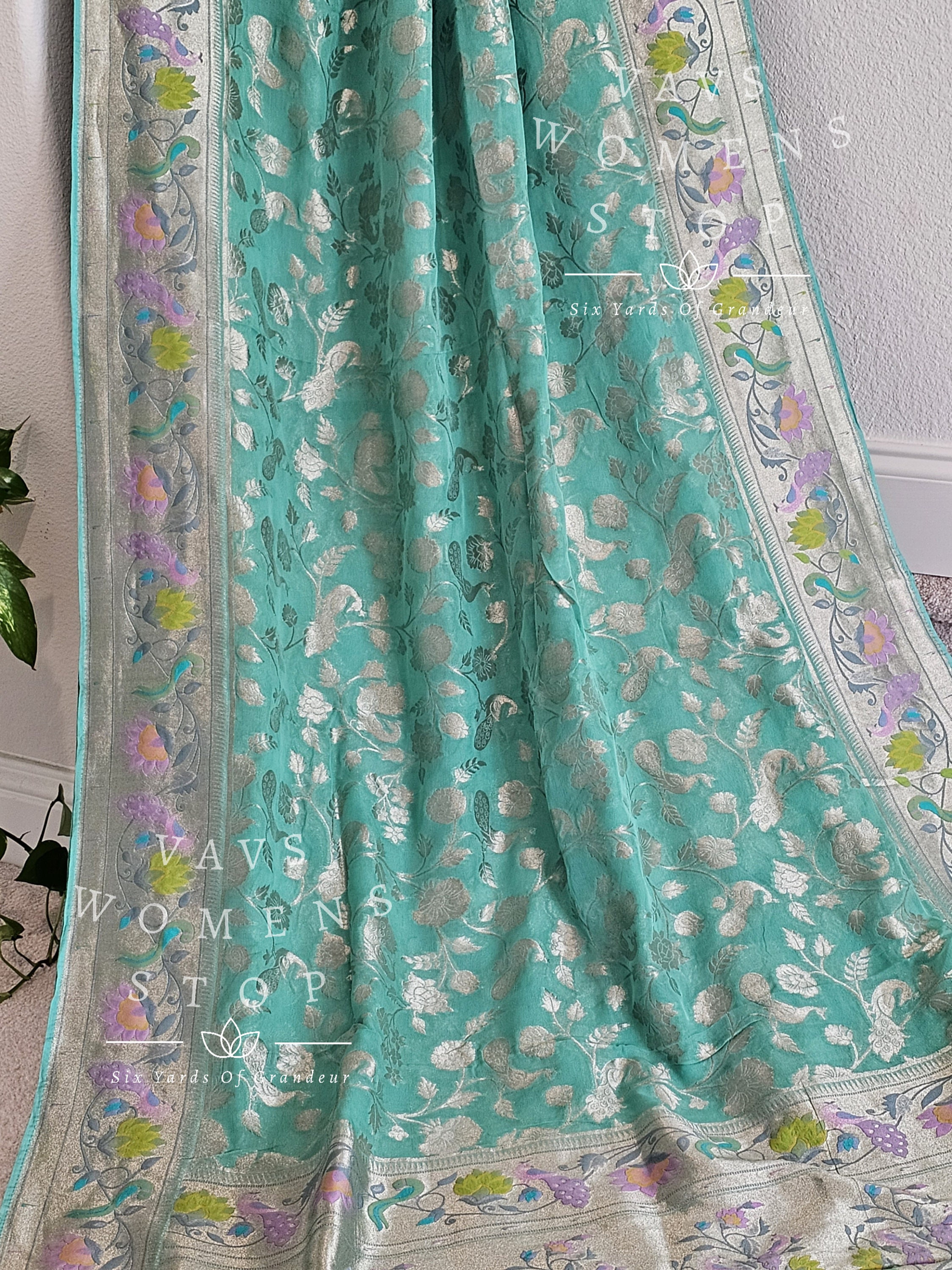 Pure Khaddi Georgette Powerloom Saree - Blouse Size 40 Extends to 46 ...