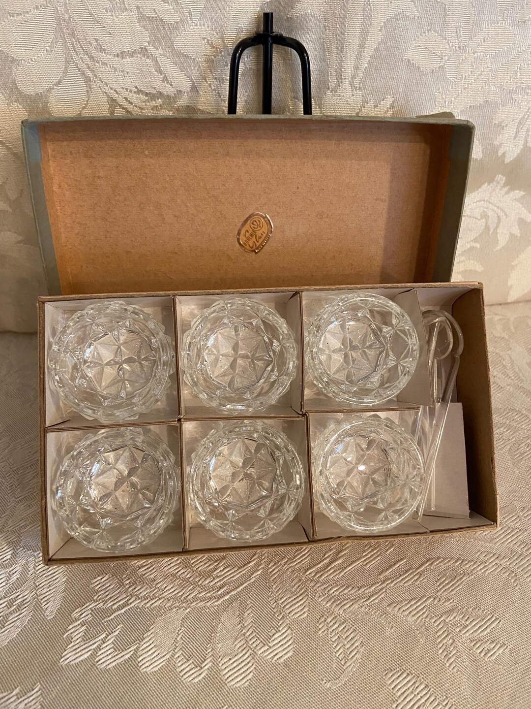 VTG 1930s Set of 6 Clear Cut Glass Salt Cellars With Glass Spoons in ...