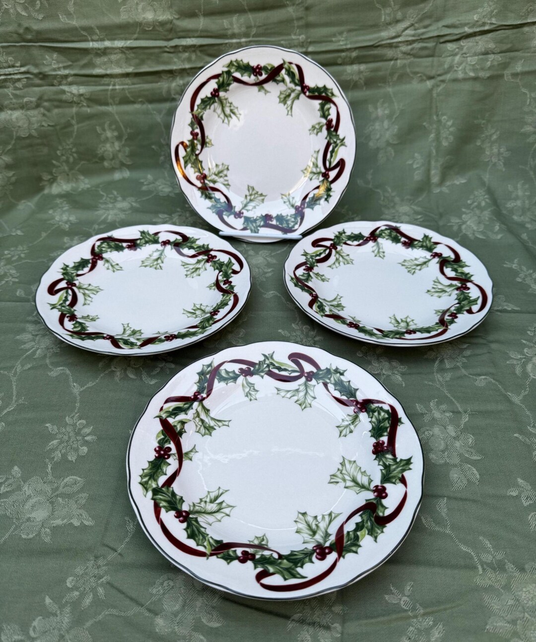 1998 Charter Club “winter Garland” Set of 4 Christmas Luncheon Plates ...