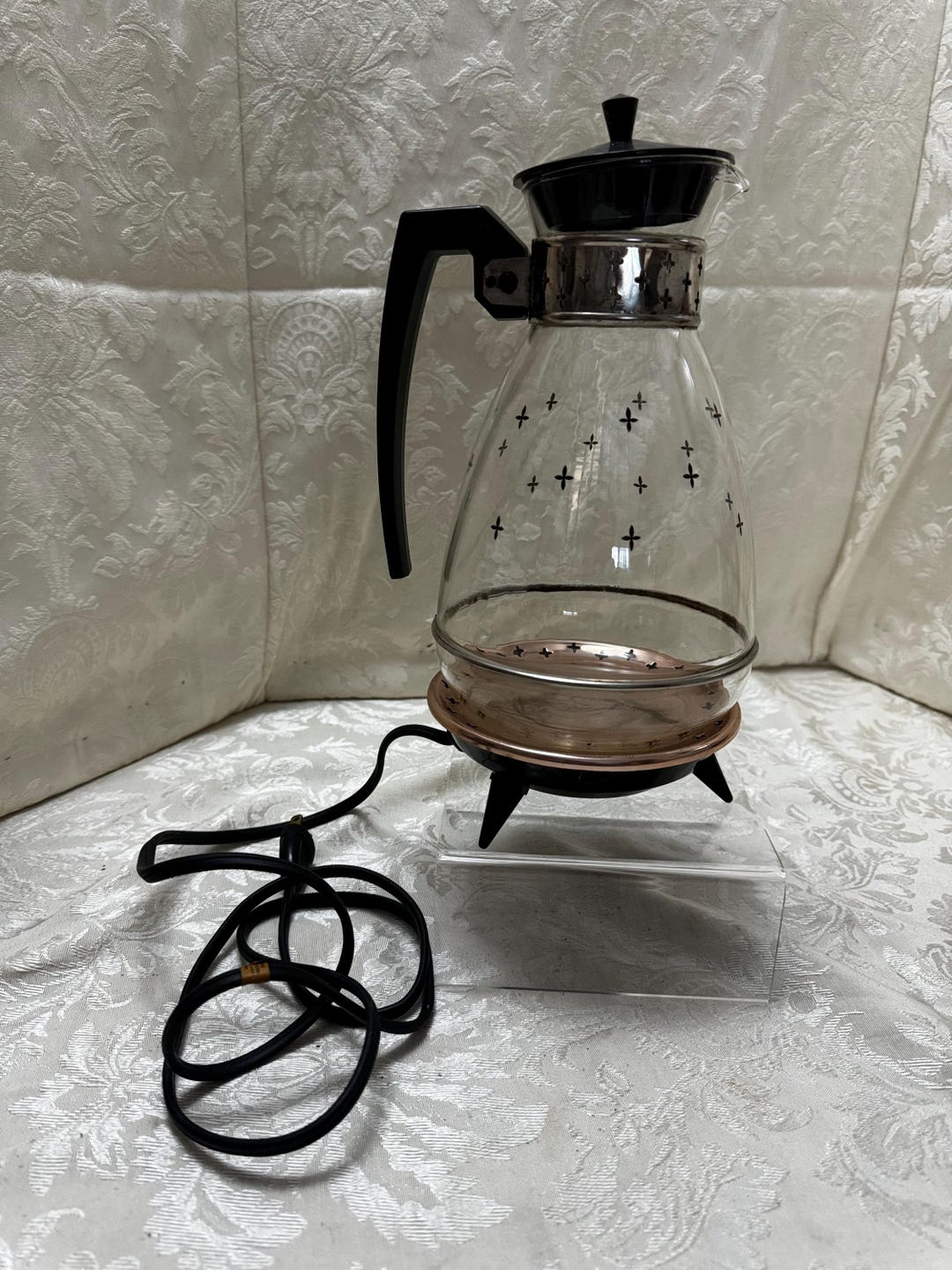 MCM Pyrex Starburst Design Glass Coffee Warmer With Working Electric ...