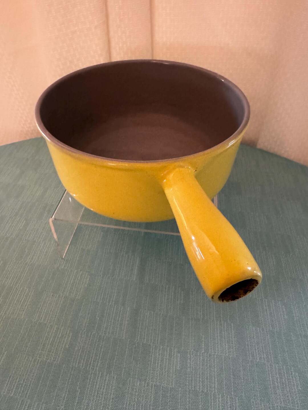 Vintage Belgium Cast Iron Yellow Heavy Enameled Saucepan , Holds 6 Cups ...