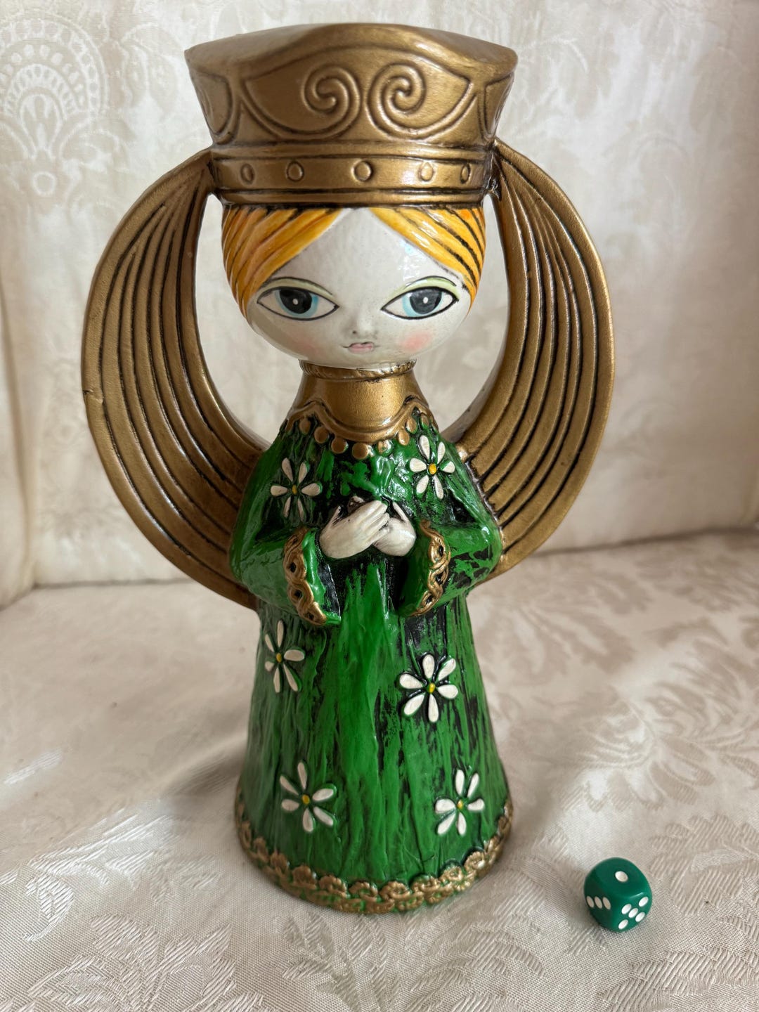 MCM Angel Green and Gold Candle Holder by Dickenson Made in Japan (b ...