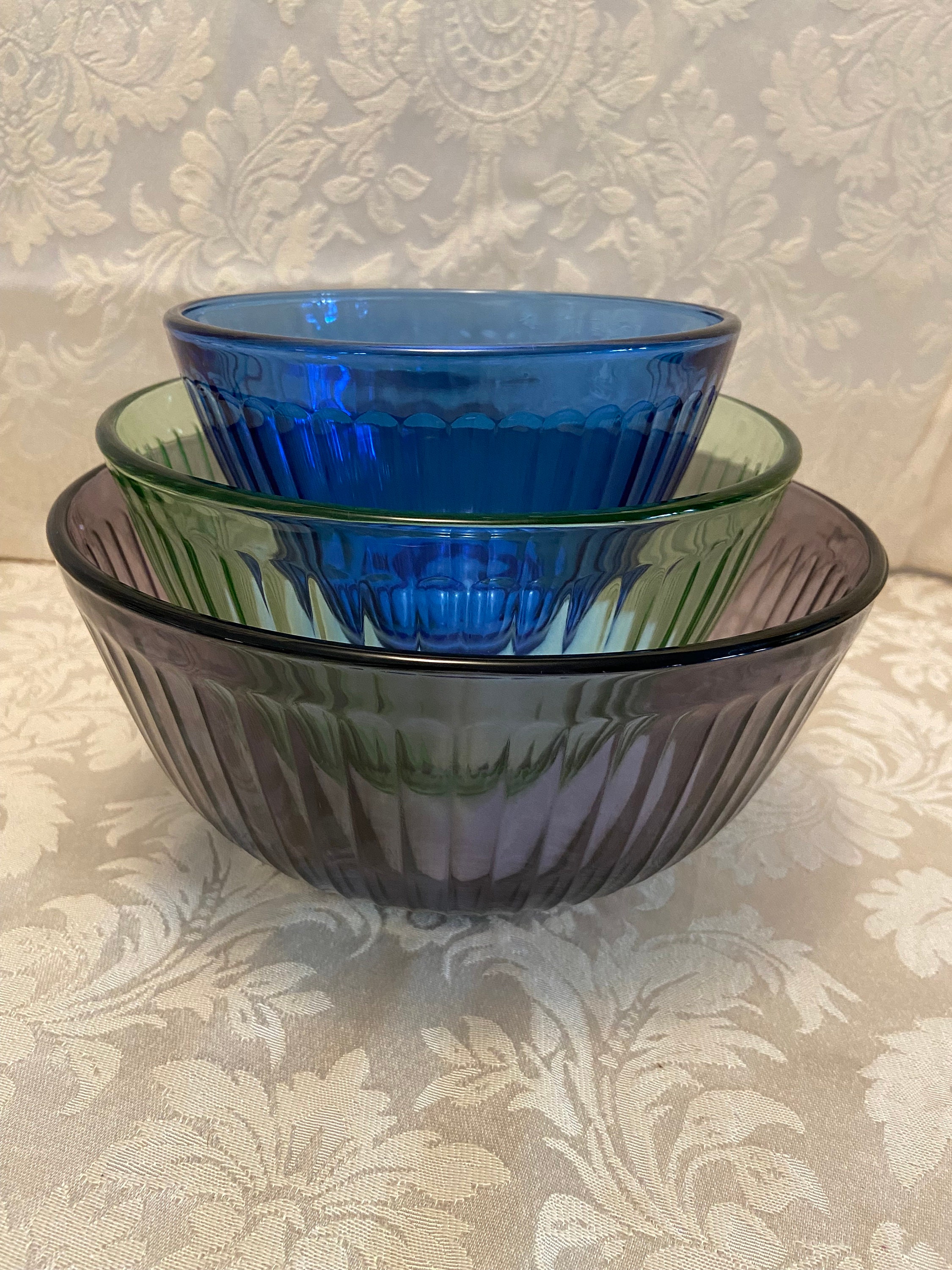 3 Ribbed Pyrex Multi-colored Jewel Toned Visions Nesting Bowls, Purple ...