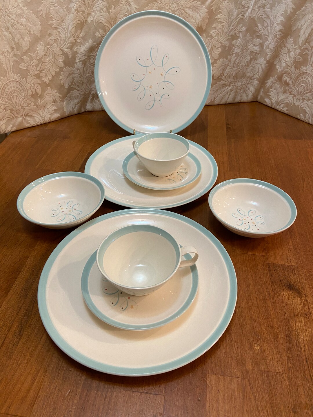 MCM 9 Pieces of Turquoise Scroll Dinnerware by Century Service Corp. - Etsy