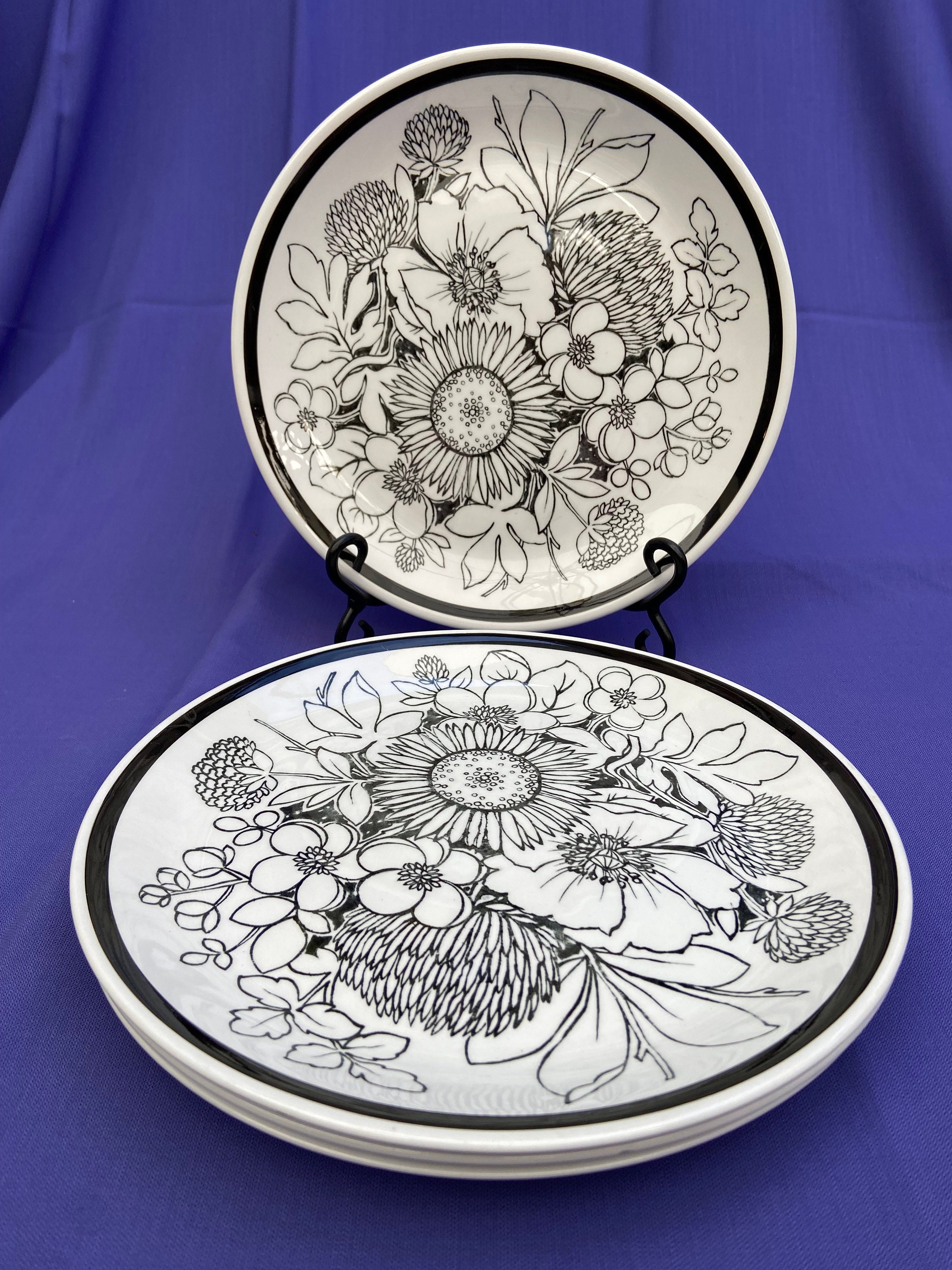 Vintage Set of 4 Alfred Meakin, samoa Black and White 10 Dinner Plates ...