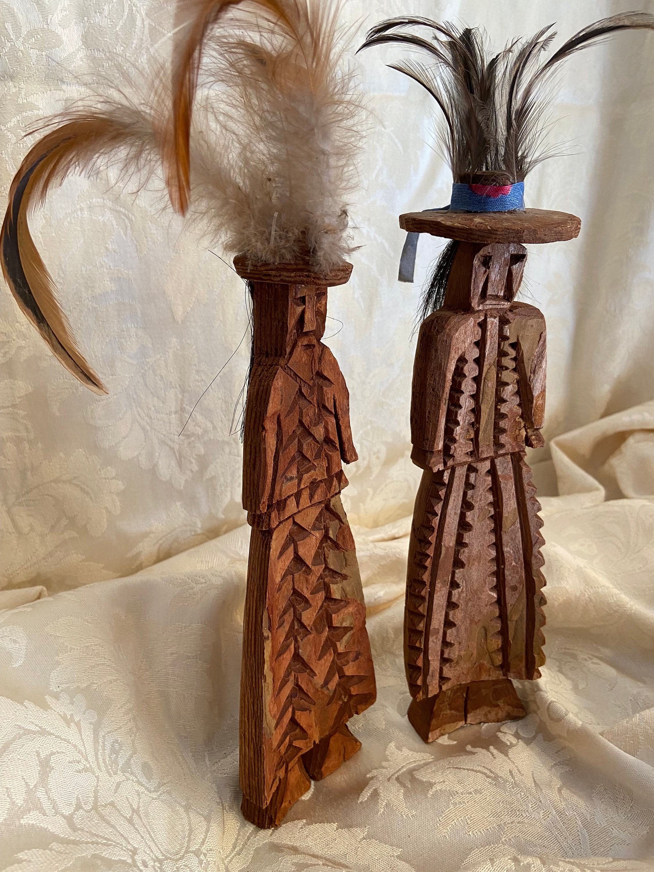 TARAHUMARA Indian Bark Man and Woman Dolls Primitive Hand Carved Wood ...