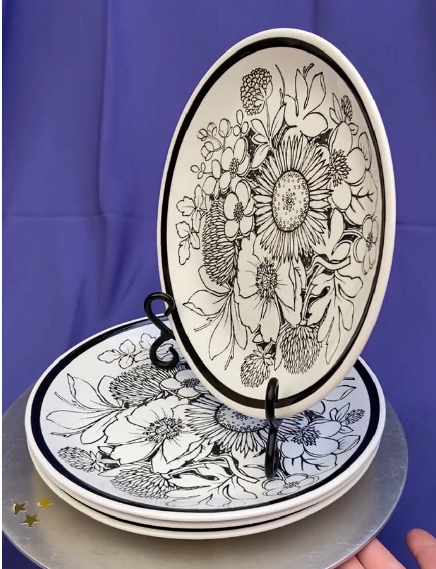 Vintage Set of 4 Alfred Meakin, samoa Black and White 10 Dinner Plates ...