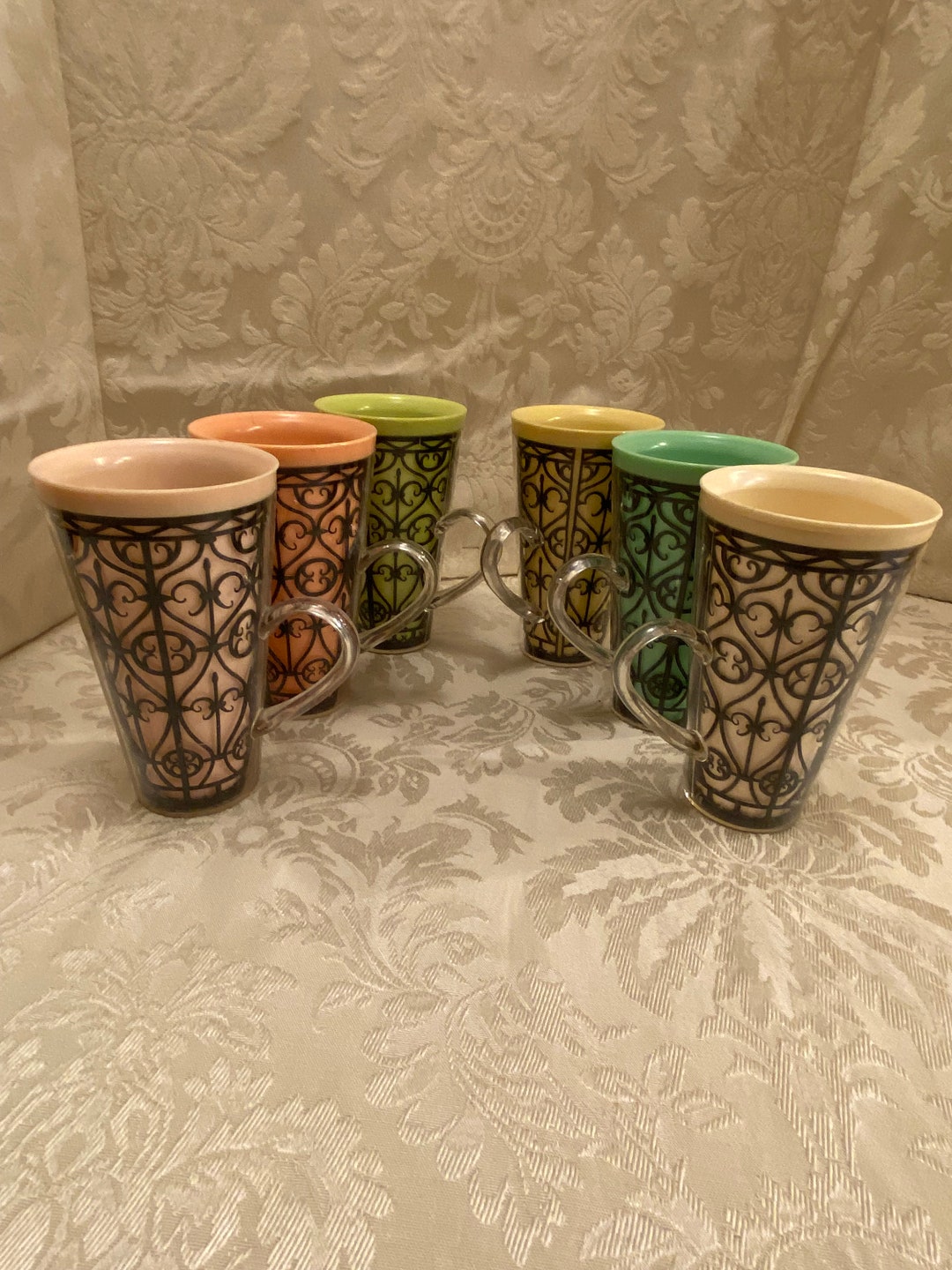 VTG 1960’s Insulated Clear Handled Mugs With a Fancy French Style ...