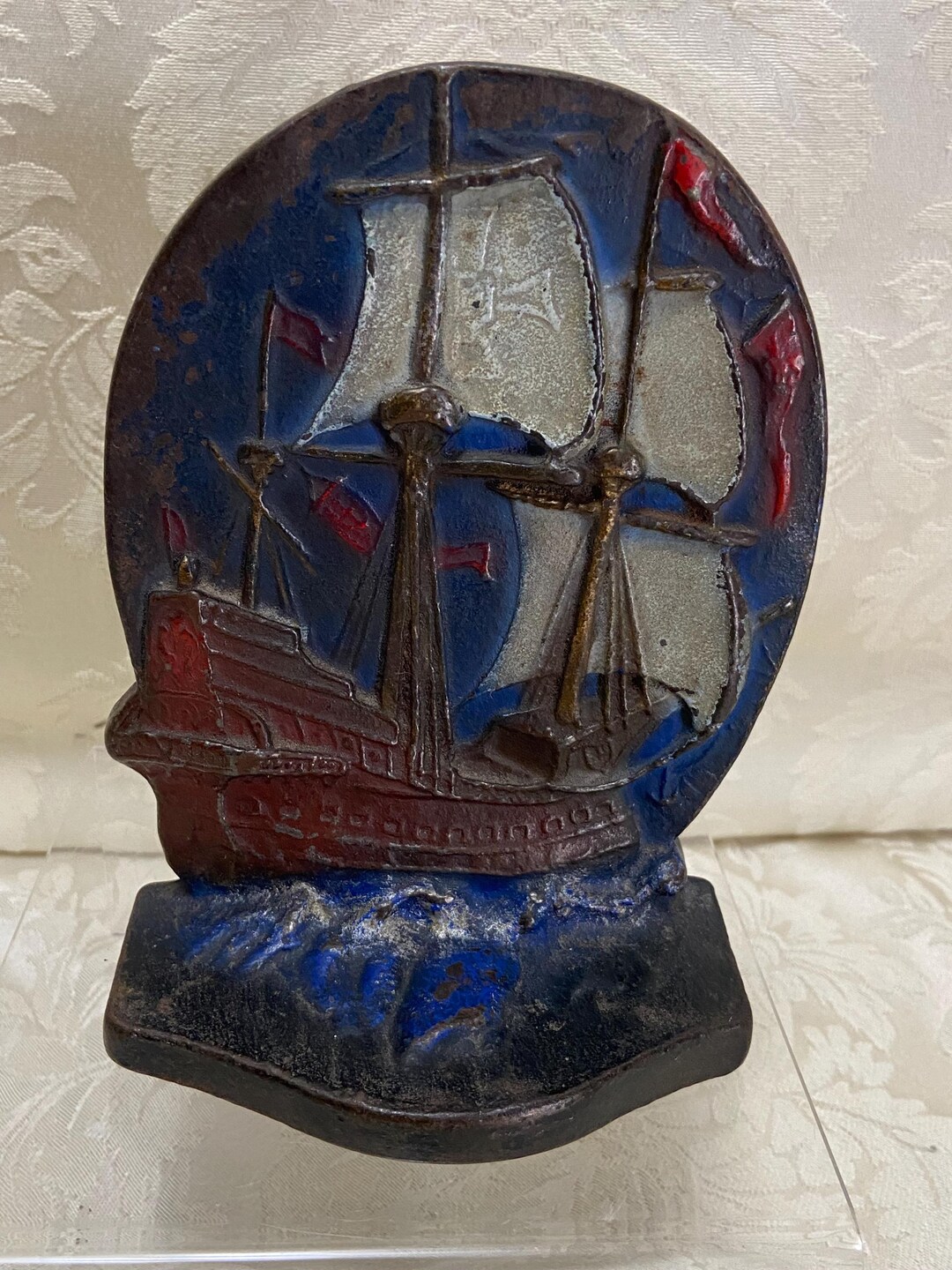 VTG Cast Iron Painted Clipper Ship Bookend by Albany Foundry Co ...
