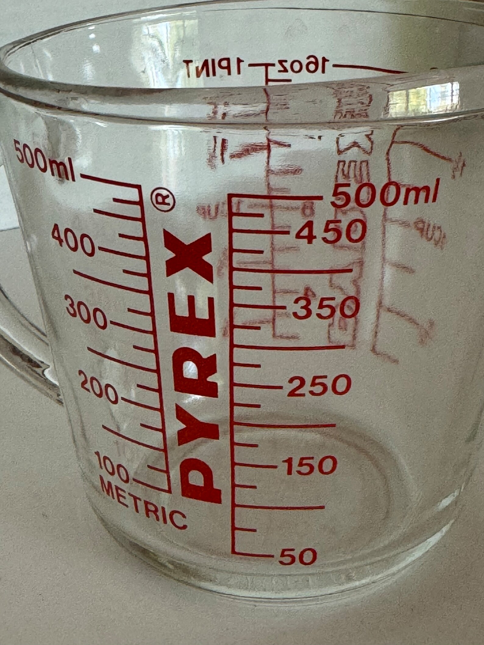 PYREX D Handle Vintage 2 Cup Glass Measuring Pitcher/ Cup 516 With Red ...