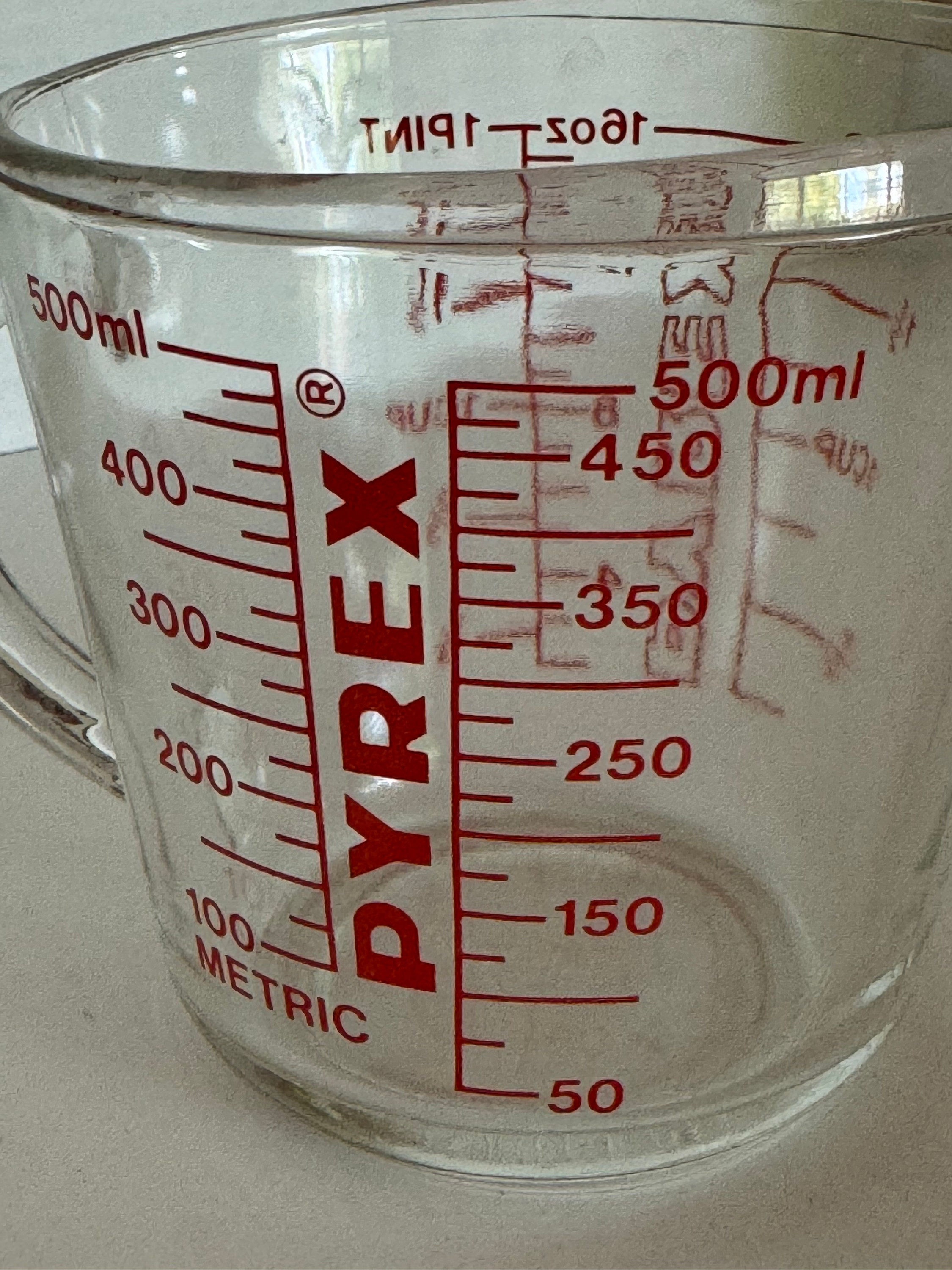 PYREX D Handle Vintage 2 Cup Glass Measuring Pitcher/ Cup 516 With Red ...