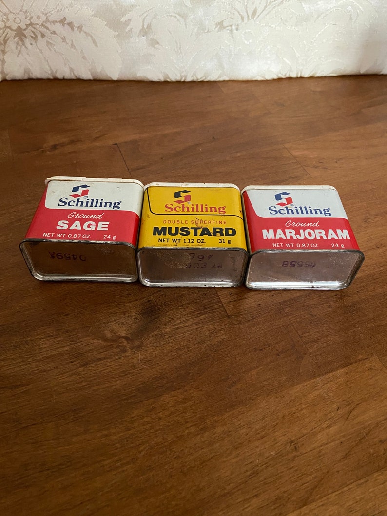 5 Schilling Spice Tins: Cloves, Mace, Marjoram, Sage, Mustard and 1 ...