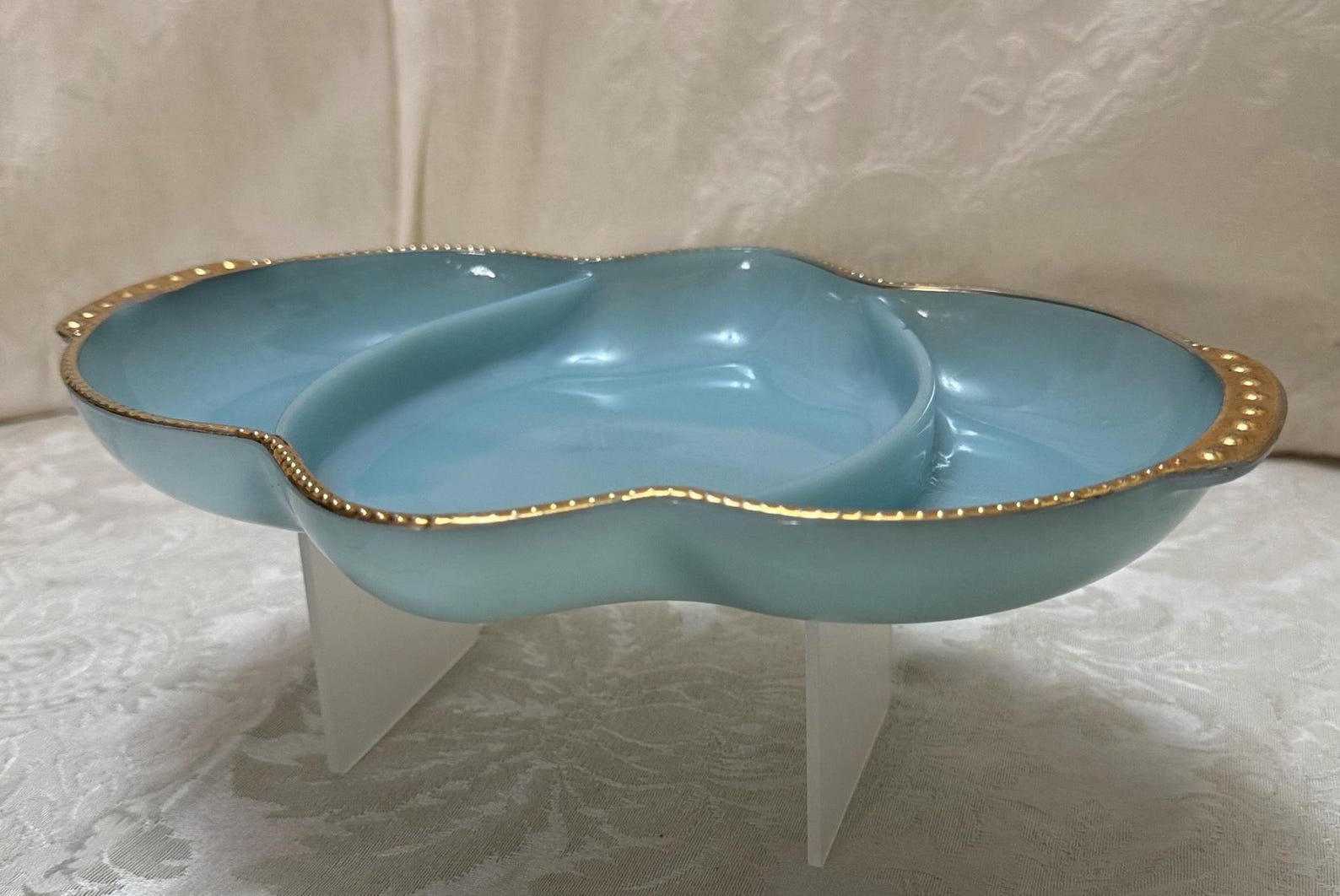 VTG Fire King Divided Dish With 3 Parts- Beautiful Delphite Blue Milk ...