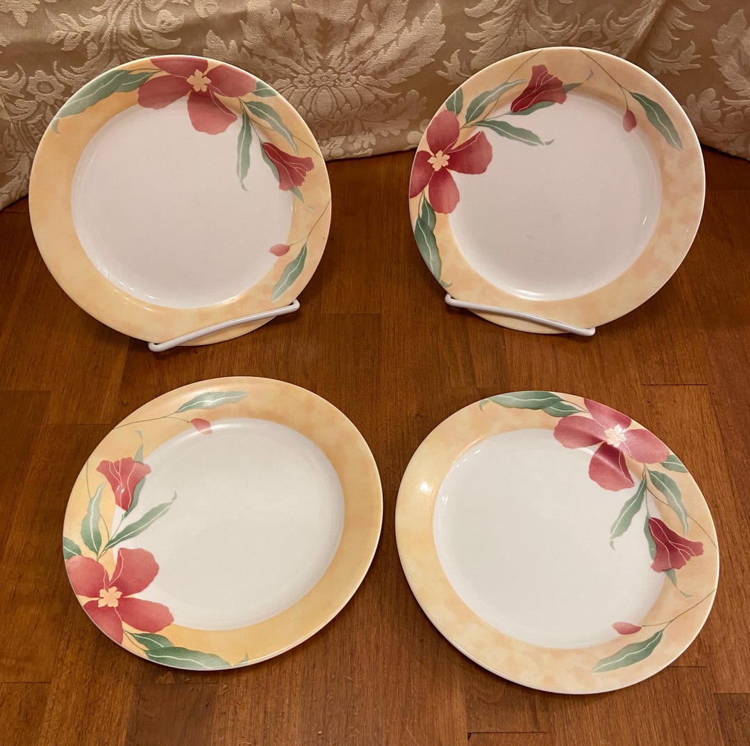 Corelle Pacific Bloom Floral Pattern 7 1/4” Set of 4 Salad Plates ...