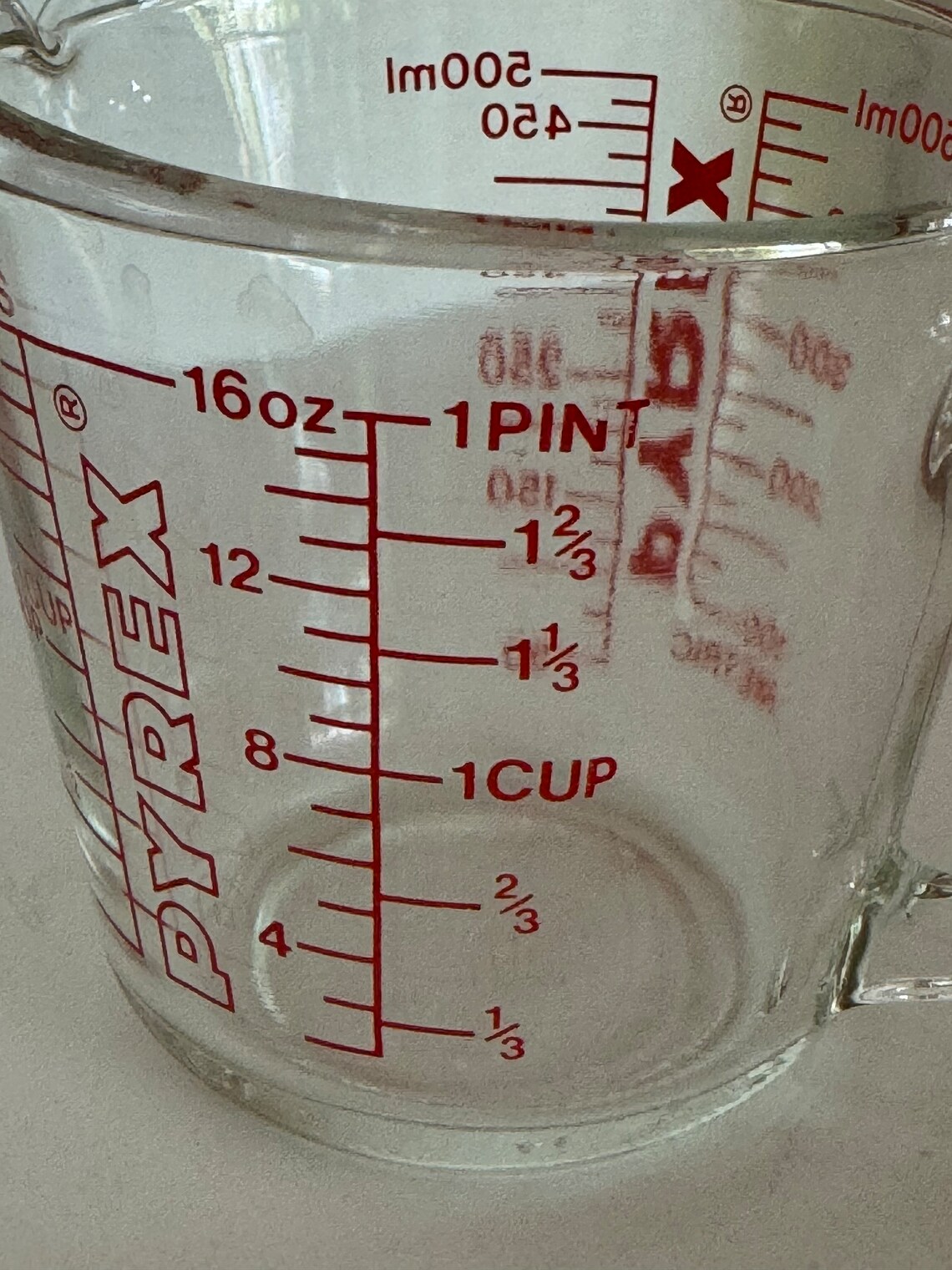 PYREX D Handle Vintage 2 Cup Glass Measuring Pitcher/ Cup 516 With Red ...