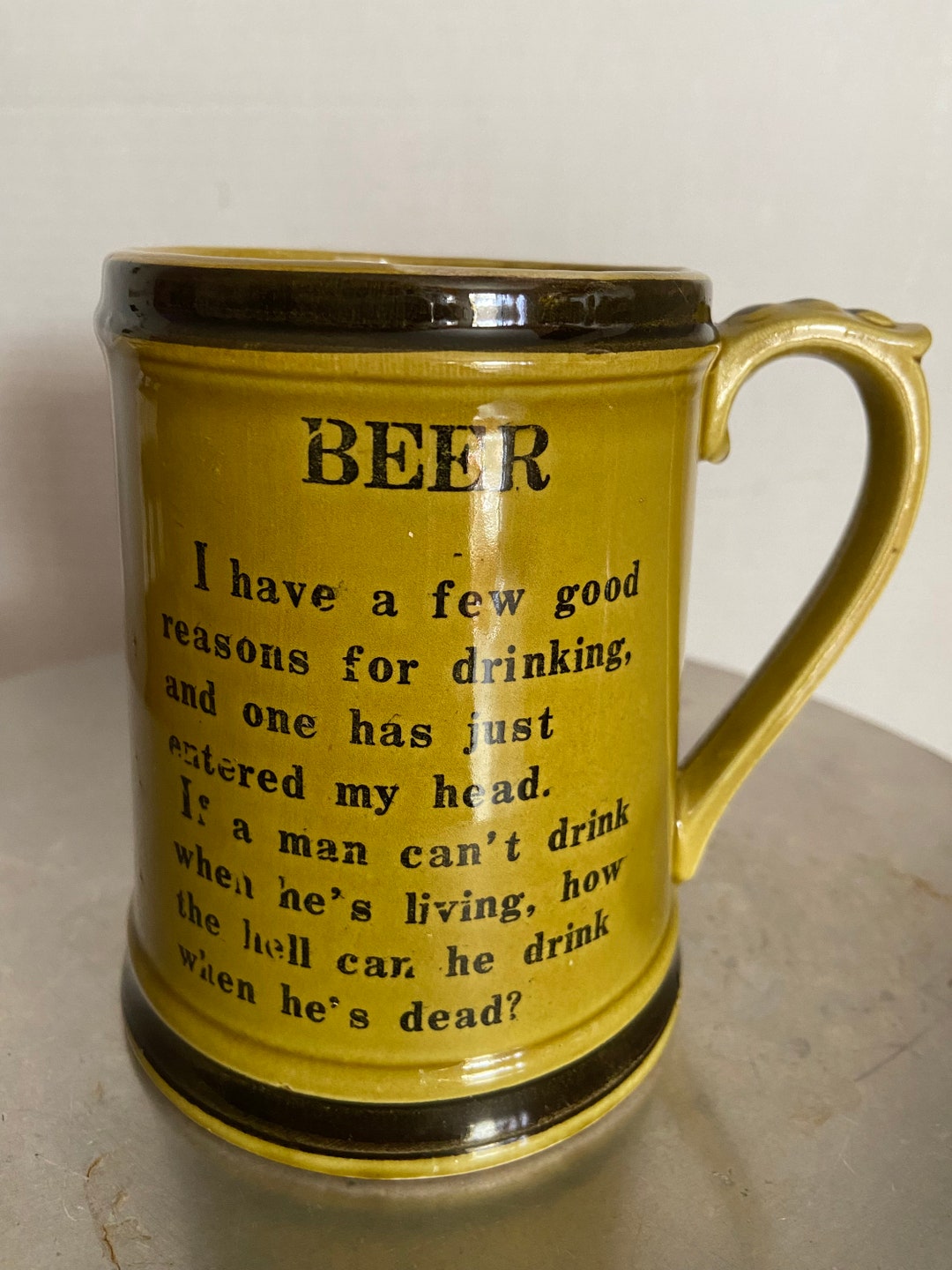 1970s Green Ceramic Beer Mug Made by Enesco With a Poem About the Right ...