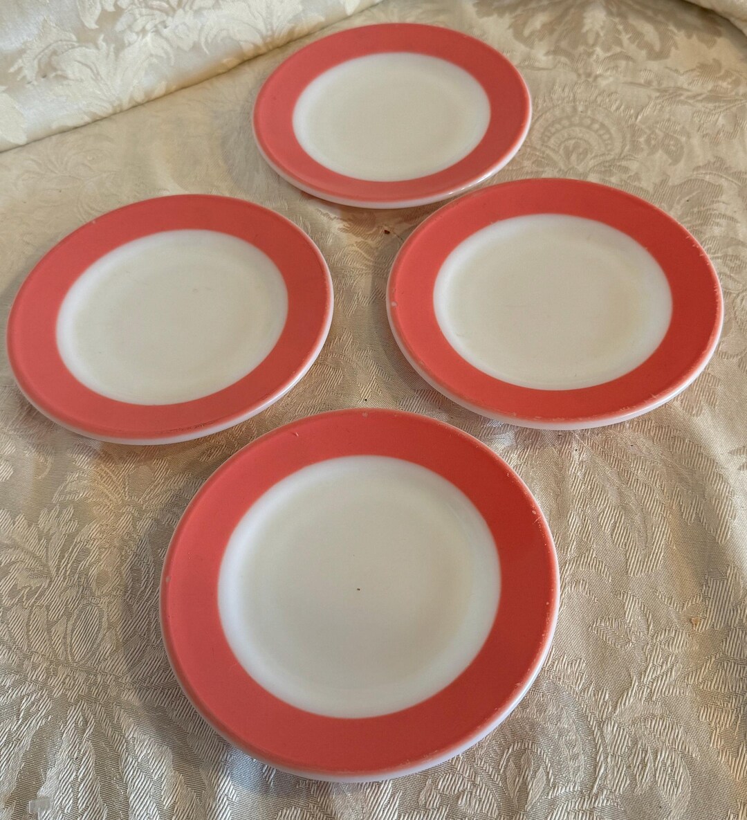 VTG 1950s Corning Milk Glass 6.5 Desert Plates With Flamingo Pink ...