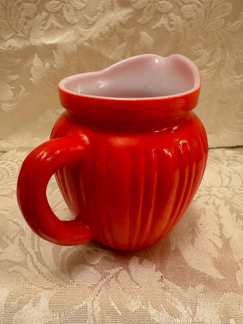 VTG 1940’s/ 1950’s Red Orange Hazel Atlas “gay Rainbow” Pattern Creamer ...