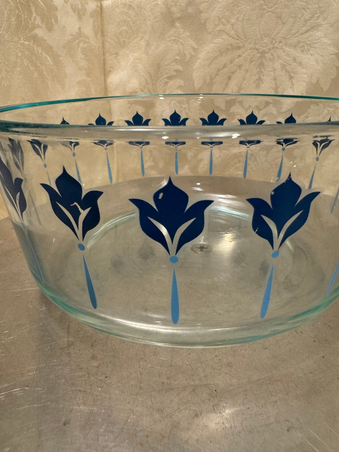 Pyrex Glass Storage Bowl #7203 Blue Pinwheel Pattern on Clear Pattern 1 ...