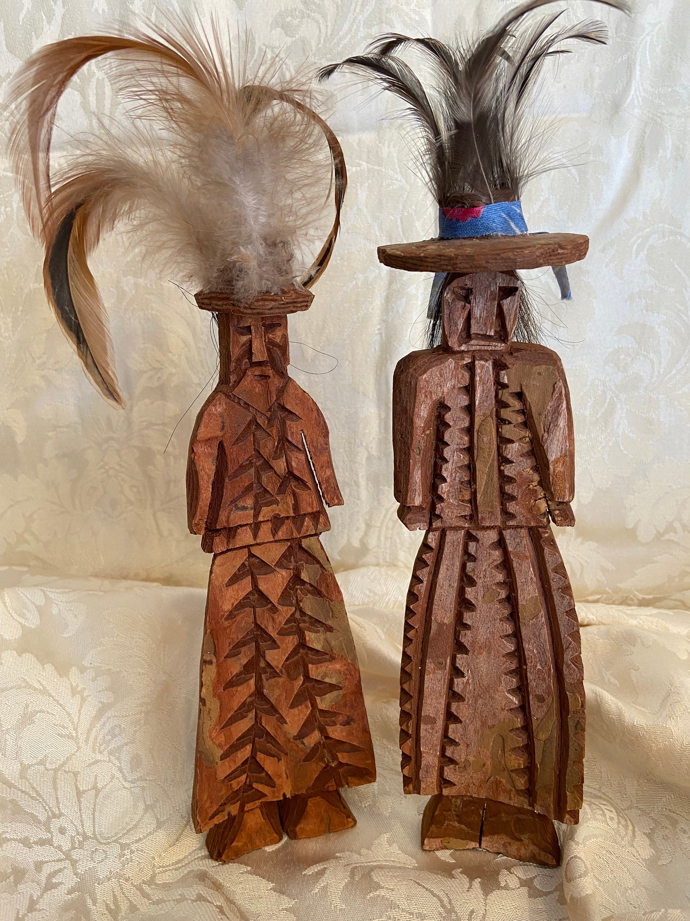 TARAHUMARA Indian Bark Man and Woman Dolls Primitive Hand Carved Wood ...