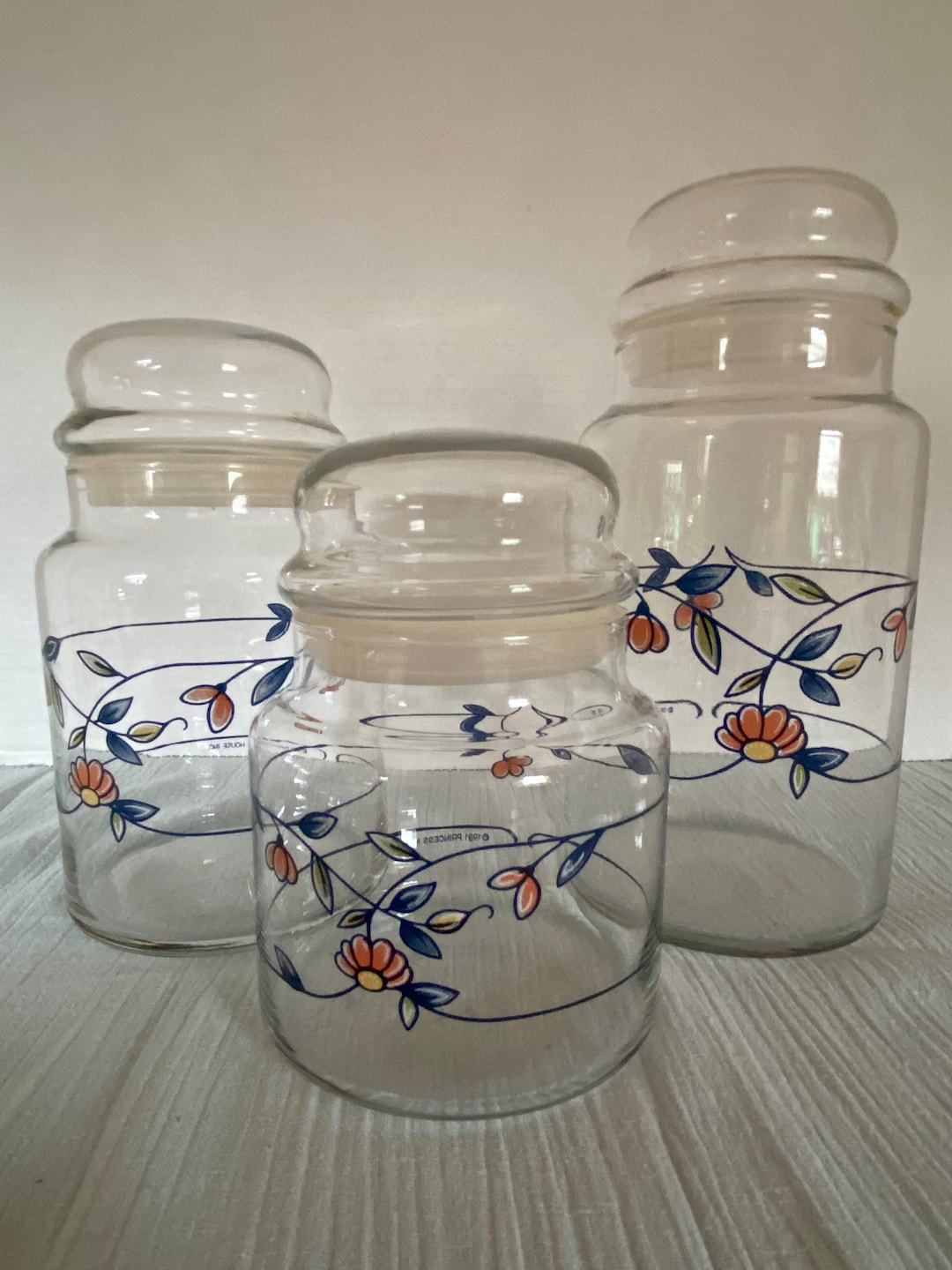 VTG Glass Princess House Canisters, Heritage Blossom Canister Set of 3 ...