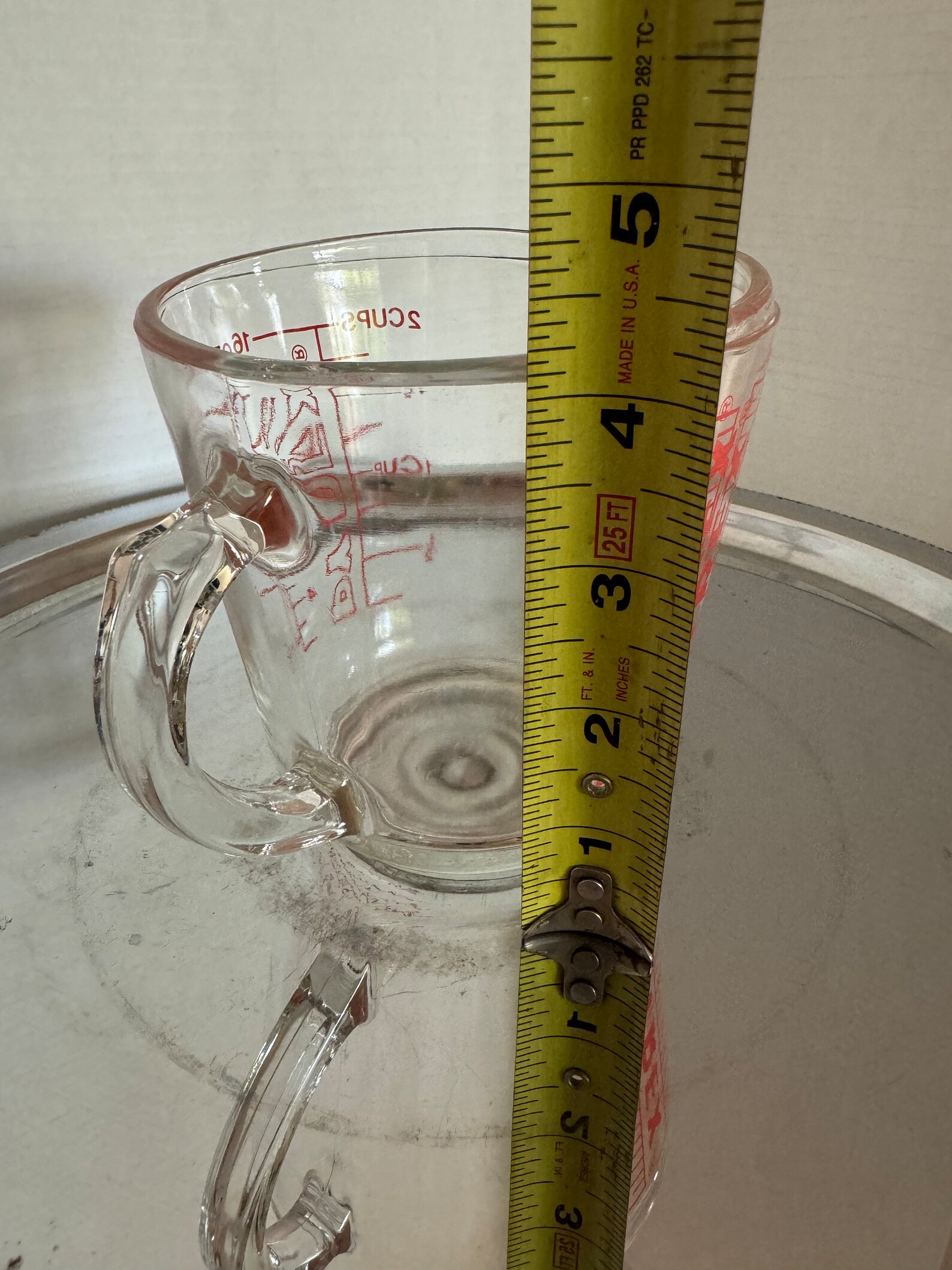 PYREX D Handle Vintage 2 Cup Glass Measuring Pitcher/ Cup 516 With Red ...