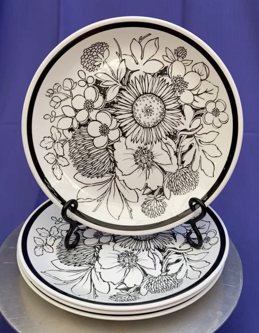 Vintage Set of 4 Alfred Meakin, samoa Black and White 10 Dinner Plates ...