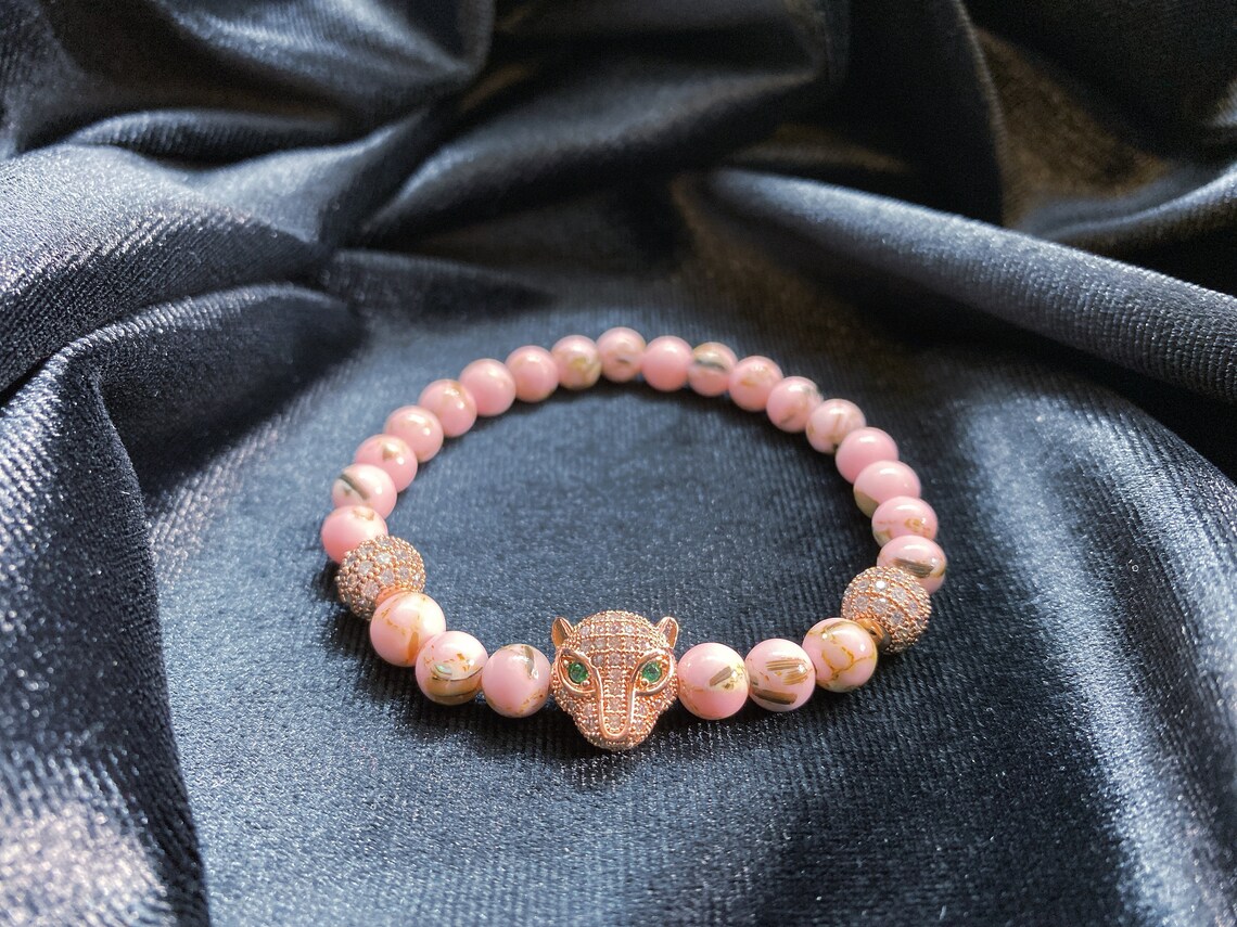 Emerald Puma , Womens Beaded Bracelet, Rose Gold Bracelet, Jewelry, Her ...