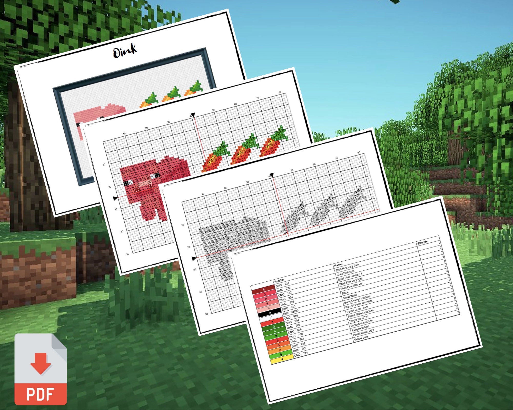 Minecraft Pig Cross Stitch Pattern PDF Download - Etsy