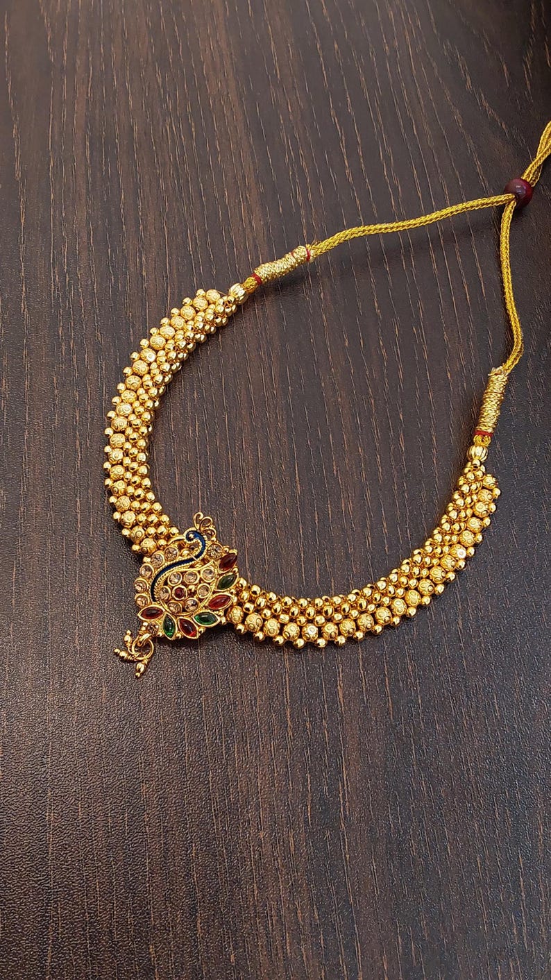 Kolhapuri Thushi Peacock Choker Necklace | Pretty Pearls Imitation ...