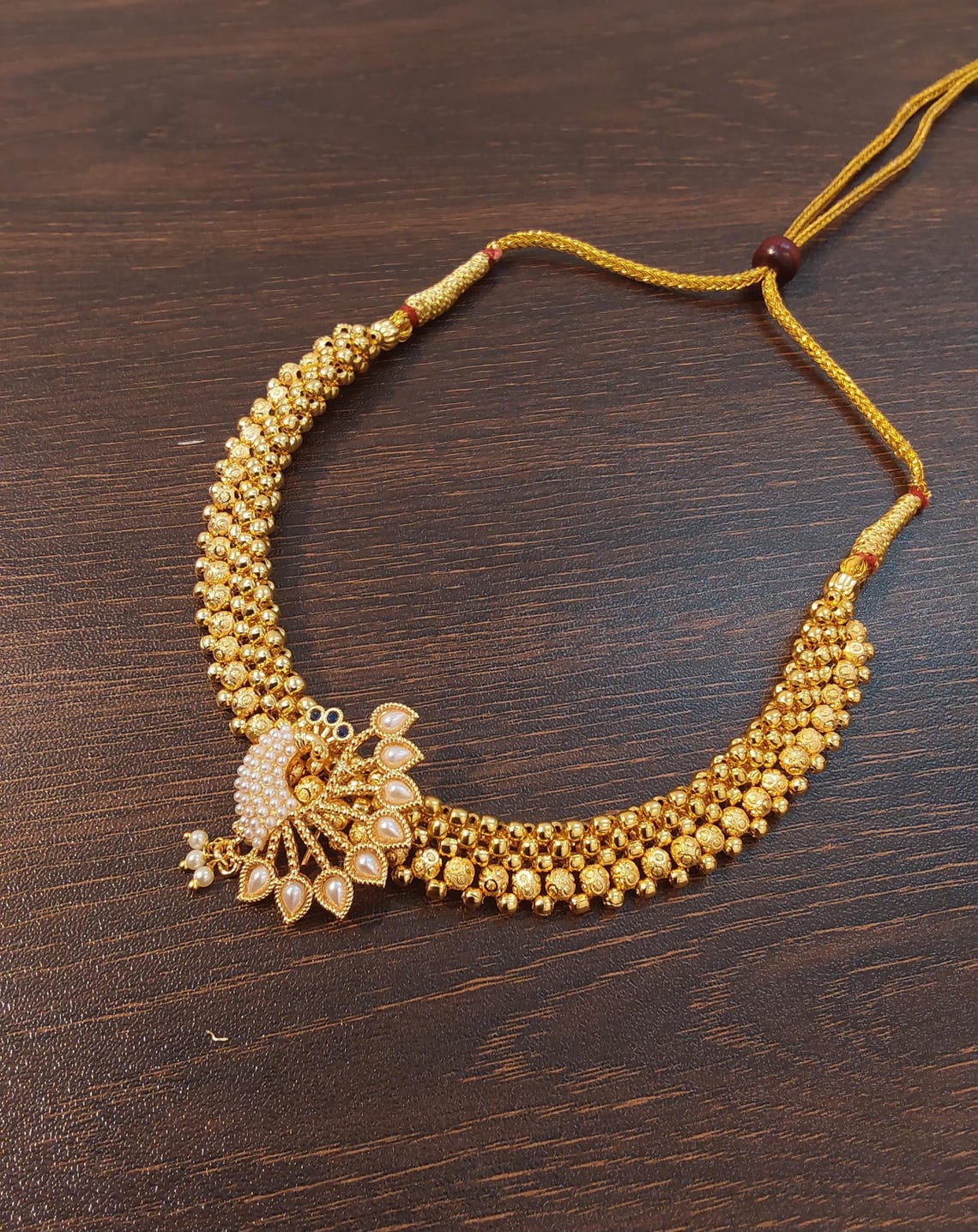 Kolhapuri Thushi Choker, Gold Plated Peacock Necklace, Indian Pearl ...