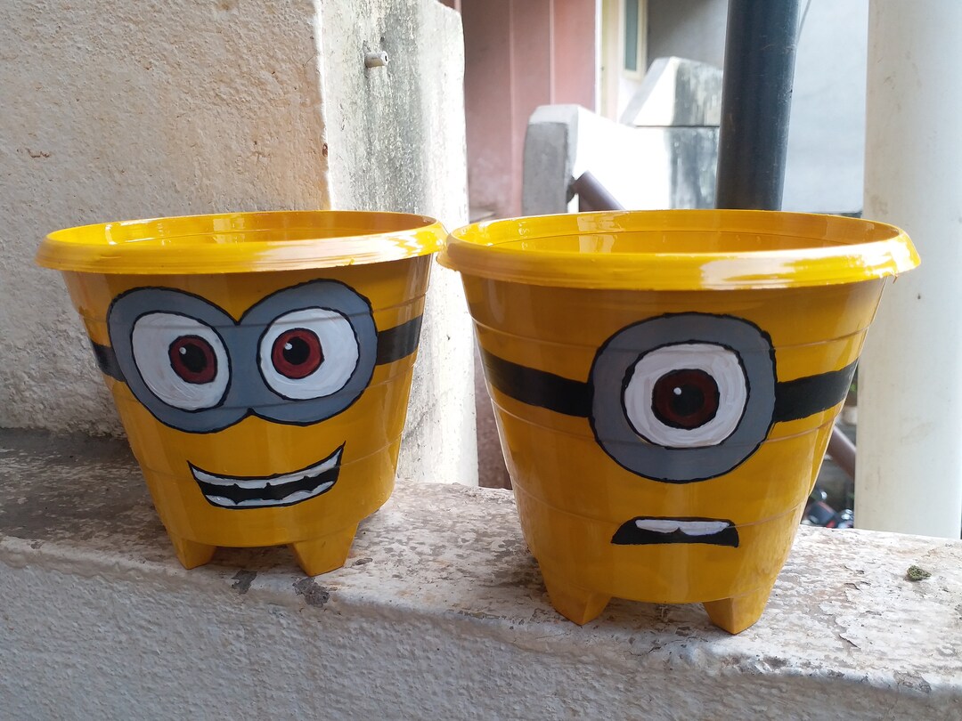 Hand Painted Minions Theme Planters for Garden and Outdoors set of 2 - Etsy