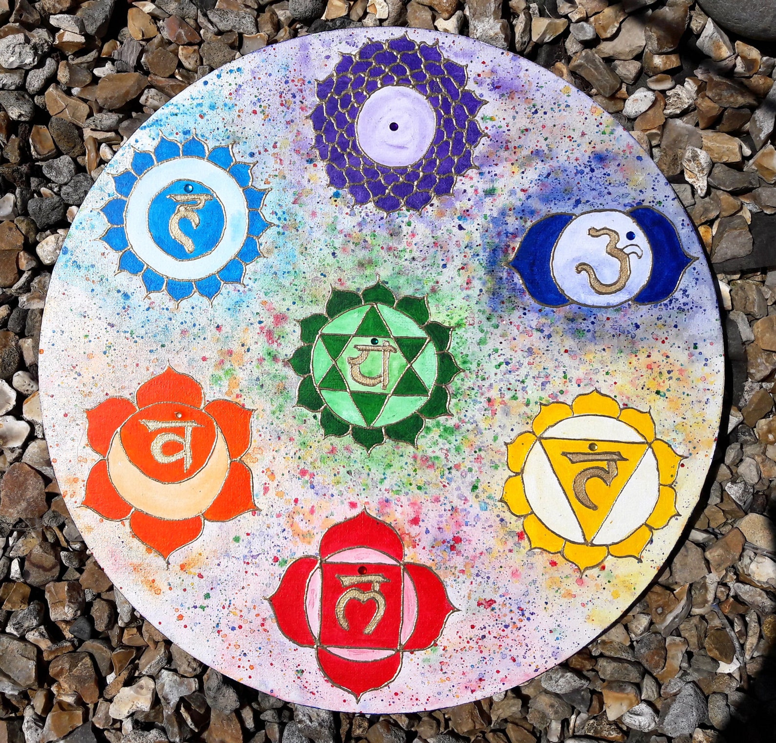 7 Chakra Round Canvas Original Design Hand Painted in Acrylic - Etsy